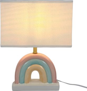 Relaxdays Tischlampe Regenbogen, Stoff & Keramik, HBT: 37 x 28 x 15 cm, Kinderzimmer, Kinderlampe, wei&szlig;/Pastell