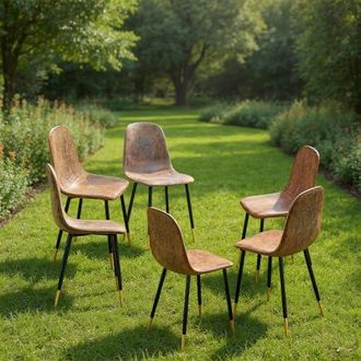 Furniture R 6PCS Chaises de Table de Jardin en Suède, Chaise Extérieure Marron, Style Contemporain Luxueux, Pieds en Métal Noir et Doré, Confort et Robustesse, Id