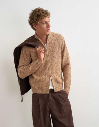 Topman pull &agrave; col chemin&eacute;e coupe classique chin&eacute; avec double zip en stone-Neutre