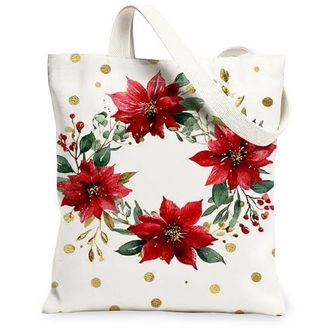 Generic Sacs fourre-tout en toile à motif floral élégant, sacs de courses réutilisables, légers et lavables pour salle de sport, Rouge, 13x15 Inch