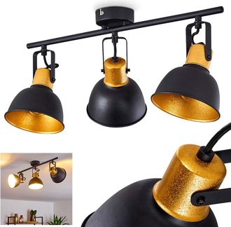 HOFSTEIN Deckenleuchte Borik, Deckenlampe aus Metall in Schwarz/Gold,3-flammig, mit verstellbaren Strahlern, 3 x E14-Fassung, Spot im Retro/Vintage Design, ohn