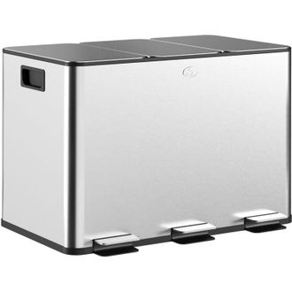 HOMCOM Poubelle de cuisine - HOMCOM - 3 compartiments de 10L - seaux int&eacute;rieurs amovibles - acier inoxydable - 49,6x34,5x38,6cm - argent
