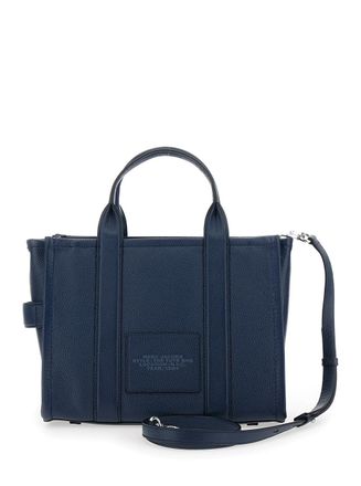 Marc Jacobs Womens Tote Bag Media Hammered Blue Leather Cow Handbags Hand