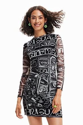 Desigual Vest_Lettering 2002 Robe, Noir, Taille S Femme
