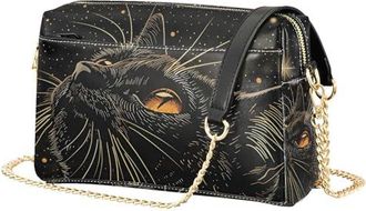 Mnsruu Sacs à bandoulière pour femme, sac à main en cuir motif chat noir étoilé