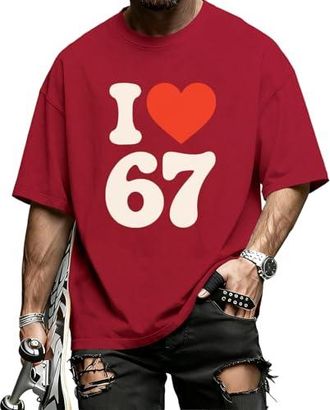 Generic Six Seven Shirt I Love 67 T-shirt imprim&eacute; dr&ocirc;le Meme Mode T-shirts d&eacute;contract&eacute;s col rond &eacute;t&eacute; tendance chemise streetwear quotidien, rouge vin, 4XL