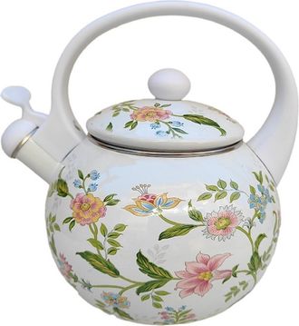 Generic Vintage Emaille-Teekessel, Pfeifen, Emaille auf Stahl, Wasserkessel, Blumen-Teekanne mit Cool-Touch-Griff, Camping-Wasserkessel für den Herd, 2,2 l(We