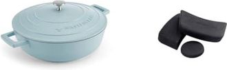 MasterClass MasterClass 4L himmelblaue flache Kasserolle mit MasterClass hitzebeständigen Silikongriffen und Deckelgriff (3tlg.)