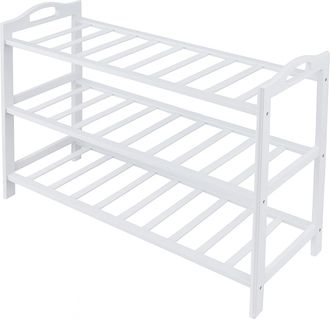 Relaxdays Schuhregal, HxBxT: 48 x 70 x 25 cm, Bambus, 3 Ebenen, f&uuml;r 9 Paar Schuhe, Schuhst&auml;nder mit Gitterablagen, wei&szlig;