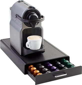Amazon Basics 1 Schubladenbox zur Aufbewahrung von Nespresso Originalline Kaffeekapseln, Kunststoff, Fassungsverm&ouml;gen: 50 Kapseln, Belastbarkeit 4,5 kg, Schwarz