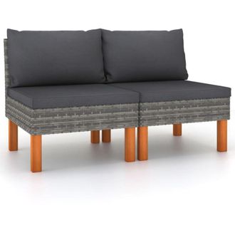 vidaXL Canap&eacute;s centraux 2 pcs R&eacute;sine tress&eacute;e et bois deucalyptus