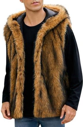 Generic Gilet dhiver en fausse fourrure pour homme avec fermeture éclair intégrale - Chaud rembourré sans manches - Col montant - Veste douce et légère pour l