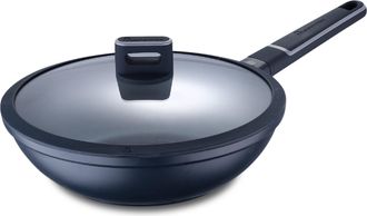 Masterpro Indigo | Wok mit 28 cm Durchmesser, 8 cm H&ouml;he und Deckel | Aluminiumguss | Maximale Antihaftbeschichtung | Soft-Touch-Griff | F&uuml;r Alle Herdarten