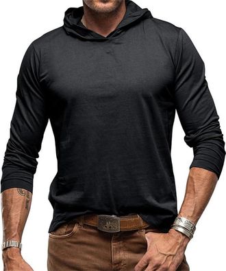 ORANDESIGNE Herren Hoodie Einfarbig Kapuzenpullover Casual Langarm Shirts Outdoor Sweatshirt mit Kapuze Herbst Basic Kapuzenshirt A Schwarz XXL