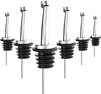 Com-Four 6x Becs verseurs avec couvercle - Doseur en acier inoxydable - Pour spiritueux, rhum, whisky, cocktails, vinaigre et huile (06 pi&egrave;ces - couleur argent