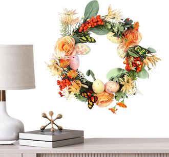 Generic Ostereierkranz | Künstlicher Schmetterlingsgirlauf für Außentür - 30 cm/11,8 Zoll roter Tragegurt, saisonale Wohnkultur für Haustür, Wand, Fenster