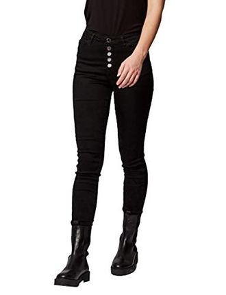 Morgan Femme Denim Patte Boutonnage Apparente Pblack Jeans, Noir, 34 EU