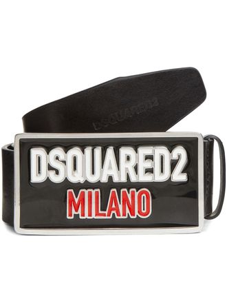 Dsquared2 ceinture en cuir à plaque logo - Noir