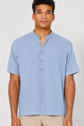 Hempage Hempage Herren vegan Kurzarmhemd Stehkragen Wasserblau