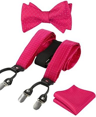 Alizeal Ensemble noeud papillon et noeud papillon &agrave; pois pour homme avec poche carr&eacute;e, rose, taille unique