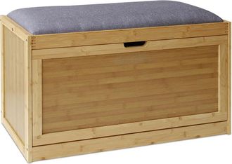 Relaxdays Schuhbank, gepolstert, Stauraum, Bambus, hbt: 49 x 80 x 30 cm, Flurbank, Dielenbank 2 Fächer, Flur, natur/grau - Relaxdays