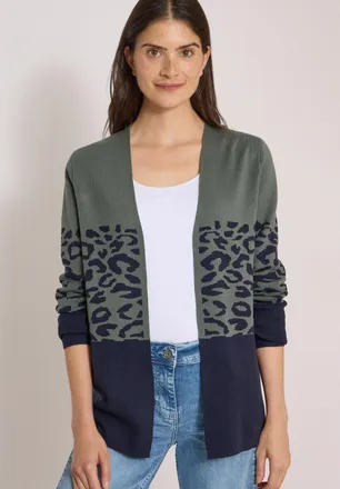 Cecil Strickjacke CECIL, Damen, Gr. XXL (46), gr&uuml;n (dried olive gr&uuml;n), Stoff, 52% Viskose, 28% Polyester, 20% Nylon, gemustert, comfort fit normal, ohne Aus