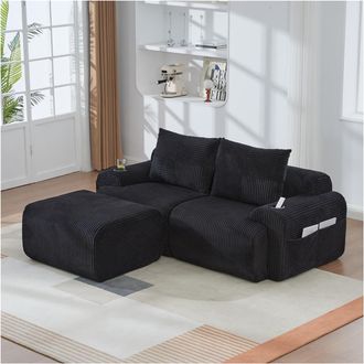 Generic Modernes L-f&ouml;rmiges modulares Sofa, 3-Sitzer-Sofa, modulares Ecksofa aus Cord, ergonomisch geschwungenes Design, ausgestattet mit Aufbewahrungstaschen