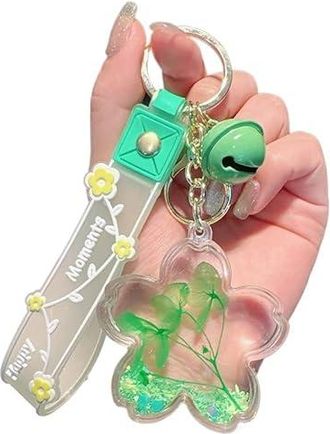 Generic Joli porte-cl&eacute;s en forme de bouteille de Sakura avec sable mouvant liquide, beau porte-cl&eacute;s romantique flottant en forme de boule de cerisier, Vert, t