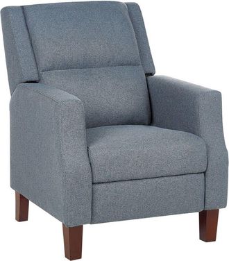 Beliani Fernsehsessel Blau Stoffbezug mit R&uuml;ckenlehne und Fu&szlig;teil Verstellbar Dunkelbraune Holzbeine Retro Klassisch Wohnzimmer Schlafzimmer Sessel