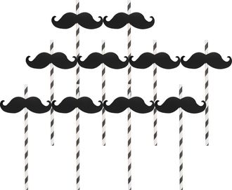 Minkissy Urlaub Party Schnurrbart mit Bart Papier Stroh Party Dekoration Requisiten 60 Stück (schwarzer Strohhalm klebriger Schnurrbart)