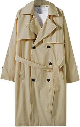 Generic Manteau Hiver Homme,Mens Anoraks - Printemps et Automne coupe-vent mi-longue double manteau ample version jeune style masculin polyvalent (Khaki, XXL)