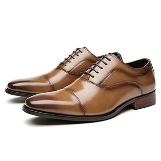 Generic Chaussures habill&eacute;es Oxford for Hommes, &agrave; Lacets, Bout Rond Noir, Cuir Bruni, Semelle en Caoutchouc antid&eacute;rapante, Basses, for Le Travail(Light Brown,