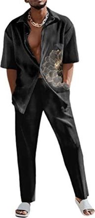 Onsoyours Homme Ensemble Imprimée Tee Shirt À Manches Courtes Et Pantalon avec Poche Mode 2 Pièce Sets Été Activewear Survêtement Jogging Décontractée Sportswea