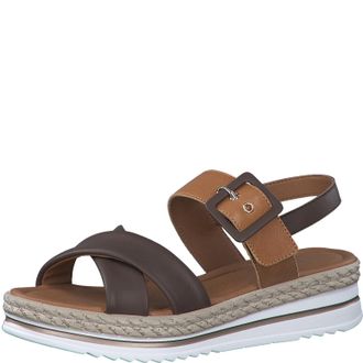 Marco Tozzi Damen Sandalen mit Keilabsatz aus Leder Sommer, Braun (Cognac Comb), 37 EU