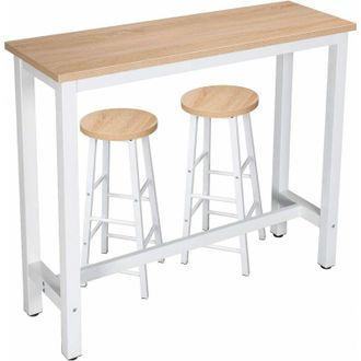 Woltu 1 x Bartisch + 2 x Barhocker Set, Metallgestell, mdf eiche hell - Woltu
