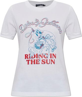Dolce & Gabbana Femme, Tops, Blanc, Taille: 32 FR T-Shirt avec Imprim&eacute;