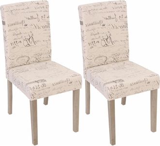 Hhg Neuwertig] 2er-Set Esszimmerstuhl Littau, Stuhl K&uuml;chenstuhl Textil mit Schriftzug, creme, Beine Struktur - Eiche