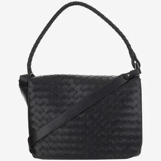 Bottega Veneta Mens Swing Shoulder Bag Black Leather Messenger