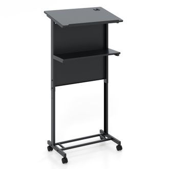 Giantex Rollpult, Stehpult mit Rollen, Stehschreibtisch f&uuml;r Laptop mit H&ouml;henverstellung und Ablagen, f&uuml;r Klassenzimmer, Reden, Schwarz, 60 x 39,5 x 122,5/115,