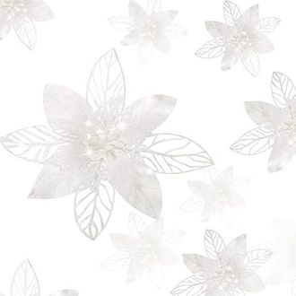 Boao 24 Stück Weihnachten Glitzer Künstliche Weihnachtssterne Blumen Weihnachtsblumen Dekorationen Hochzeit Weihnachtsbaum Neujahr Ornamente (Weiß)