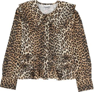 Ganni Femme, Blouses et Chemises, Brun, Taille: 38 FR Chemise Imprim&eacute;e en Coton Stretch avec Volants