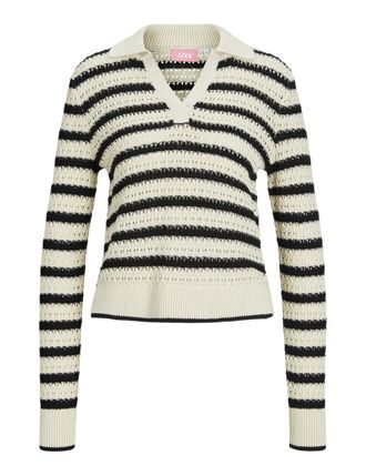 Jack & Jones Damen Jxaddy Polo Neck Knit Strickpullover, Bone White/Stripes:/Black,M