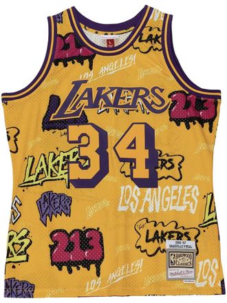 Mitchell & Ness LA Lakers 1996 Shaquille ONeal Slap Sticker Swingman Trikot - Gelb