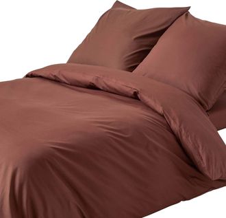 Homescapes 2-teiliges Perkal-Bettwäsche-Set braun aus 100% ägyptischer Baumwolle, 1 Bettbezug 155x220 cm & 1 Kissenbezug 80x80 cm