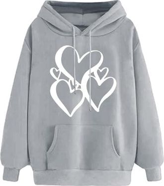 Generic Sweat &agrave; capuche pour femme - Motif coeur - Manches longues - Sweat &agrave; capuche - Sweat dhiver avec cordon de serrage - V&ecirc;tement tendance - Confortable e