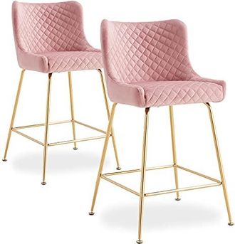 Menzzo Bellamy Set mit 2 Barhockern mit goldenen Beinen und Samtbezug Rosa