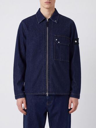 Stone Island Hemdjacke aus Baumwoll-Denim mit Rei&szlig;verschluss und Compass-Logo