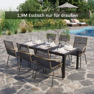 STILVORA Table de Jardin pour 6-8 Personnes avec Structure en Aluminium, Plateau Composite Effet Bois, Style Moderne, Noir, 190&times;84,5&times;72 cm