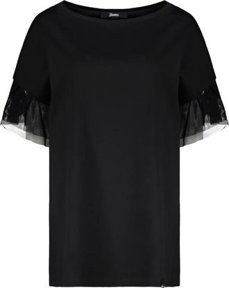 Herno Femme, Blouses et Chemises, Noir, Taille: 46 FR Blouse &agrave; Manches Courtes avec D&eacute;tails Transparents