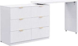 Pascal Morabito Commode avec Angle pivotant 6 tiroirs - Blanc et dor&eacute; - DRANOVA de